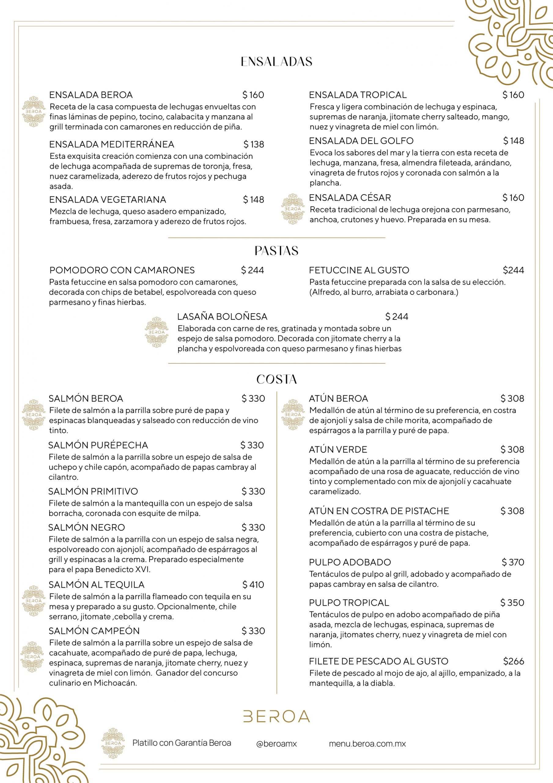 MENÚ BEROA – Grupo Beroa