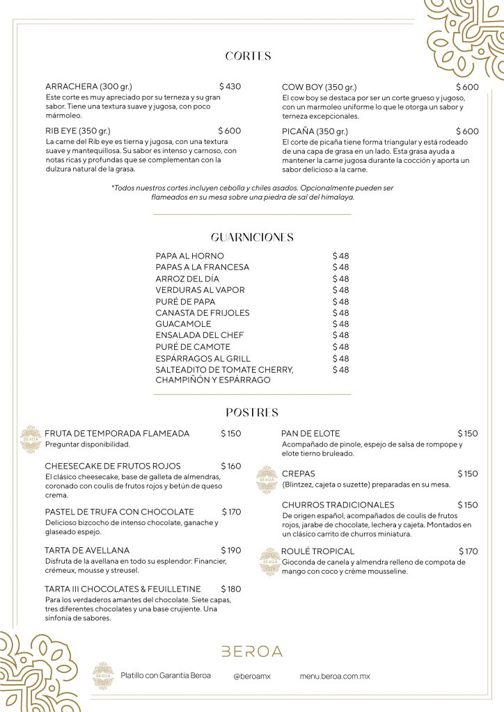 MENÚ BEROA – Grupo Beroa