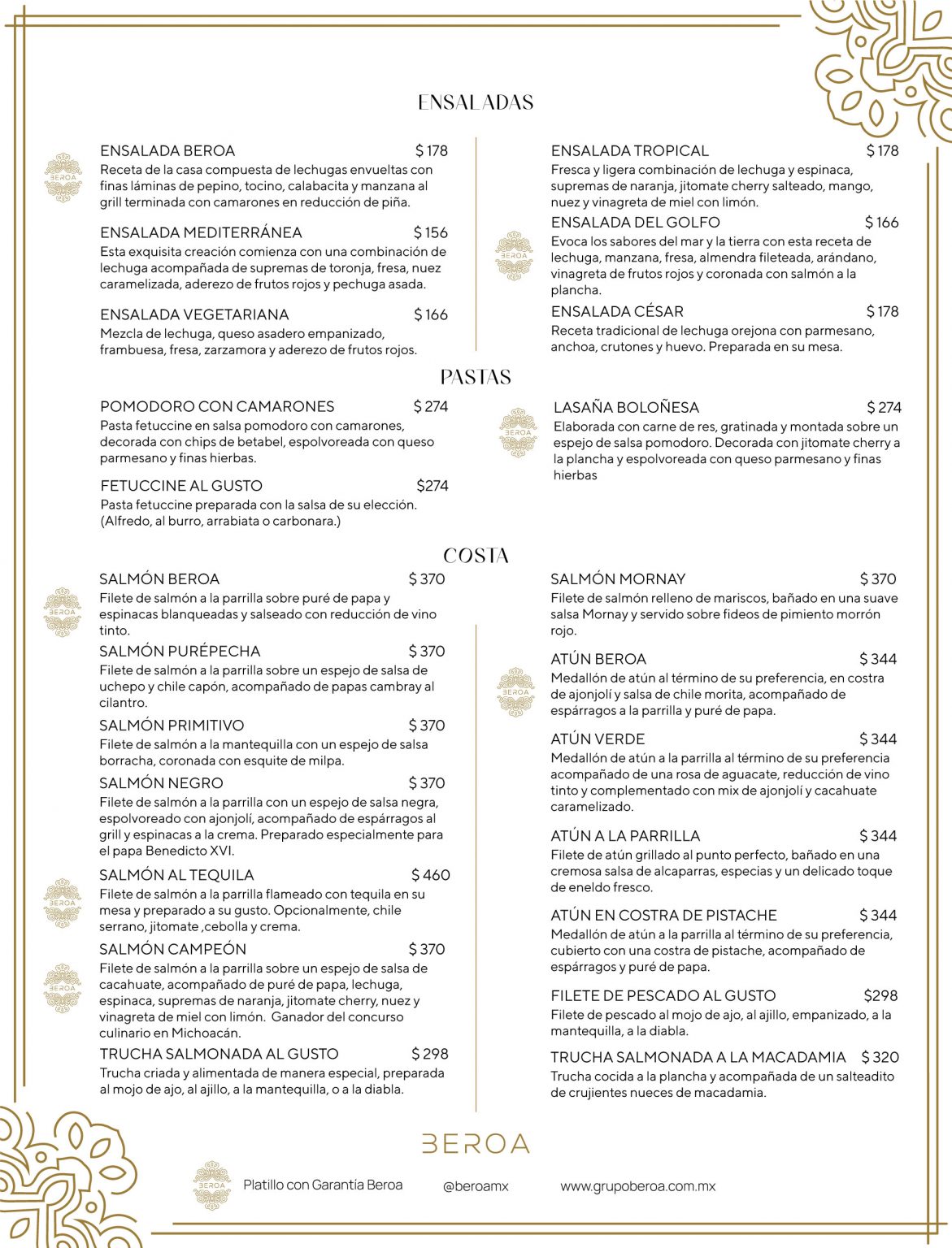 MENÚ BEROA ALIMENTOS – Grupo Beroa