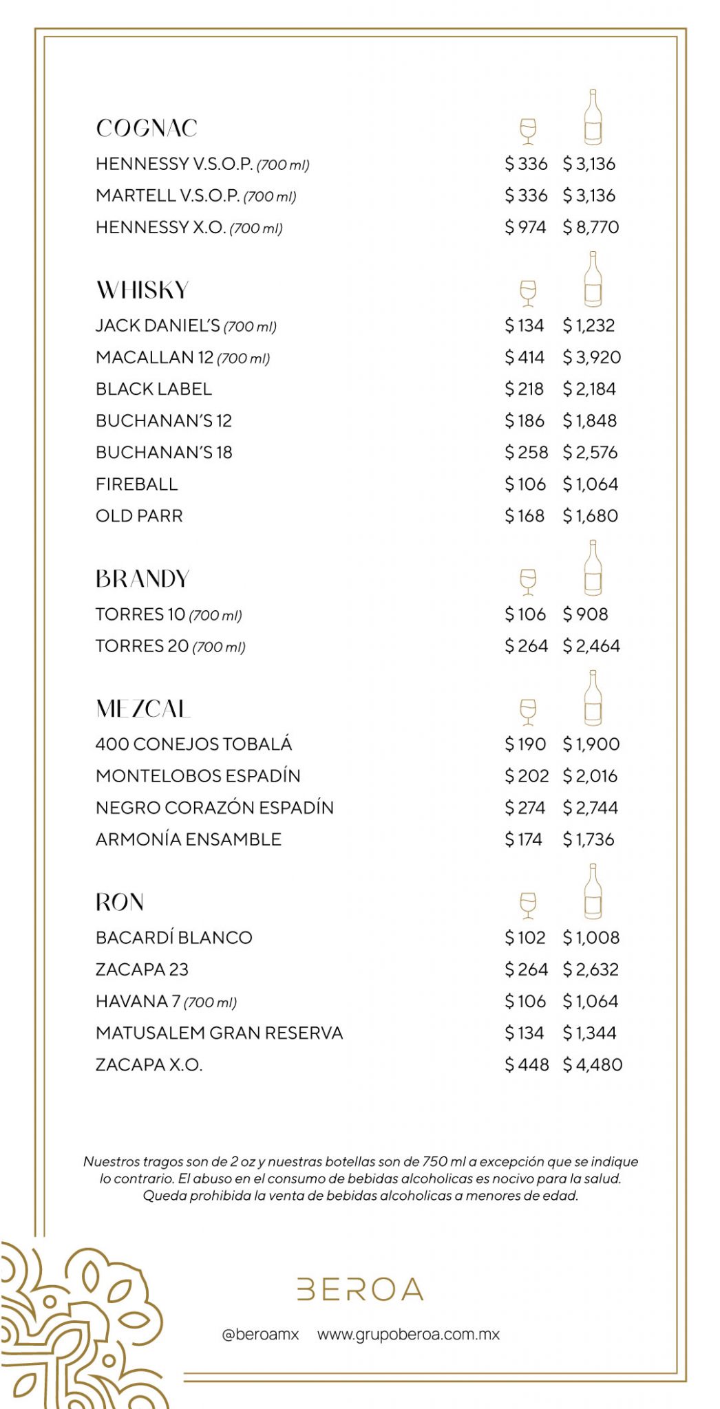 MENÚ BEROA BEBIDAS – Grupo Beroa