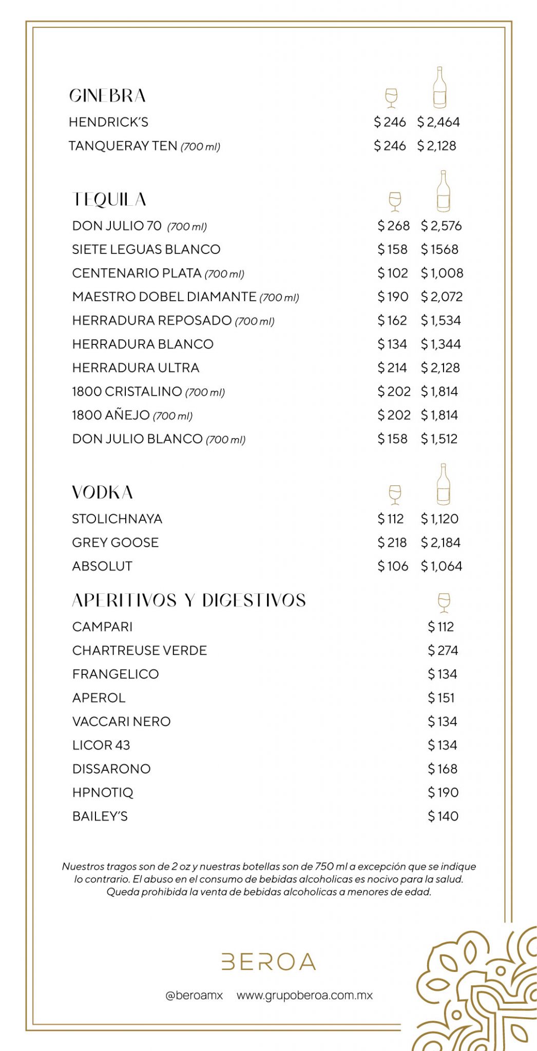 MENÚ BEROA BEBIDAS – Grupo Beroa