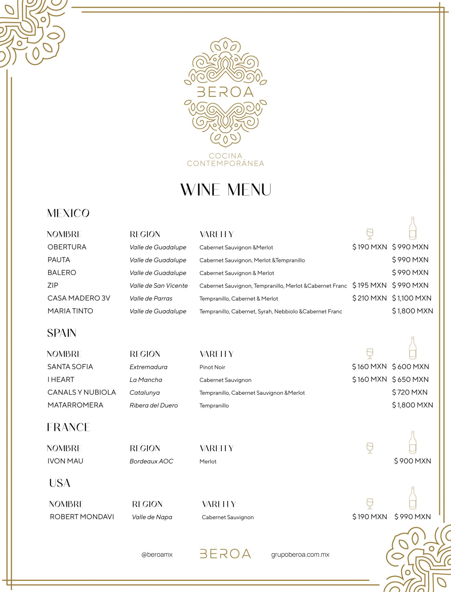 MENU WINE BEROA – Grupo Beroa